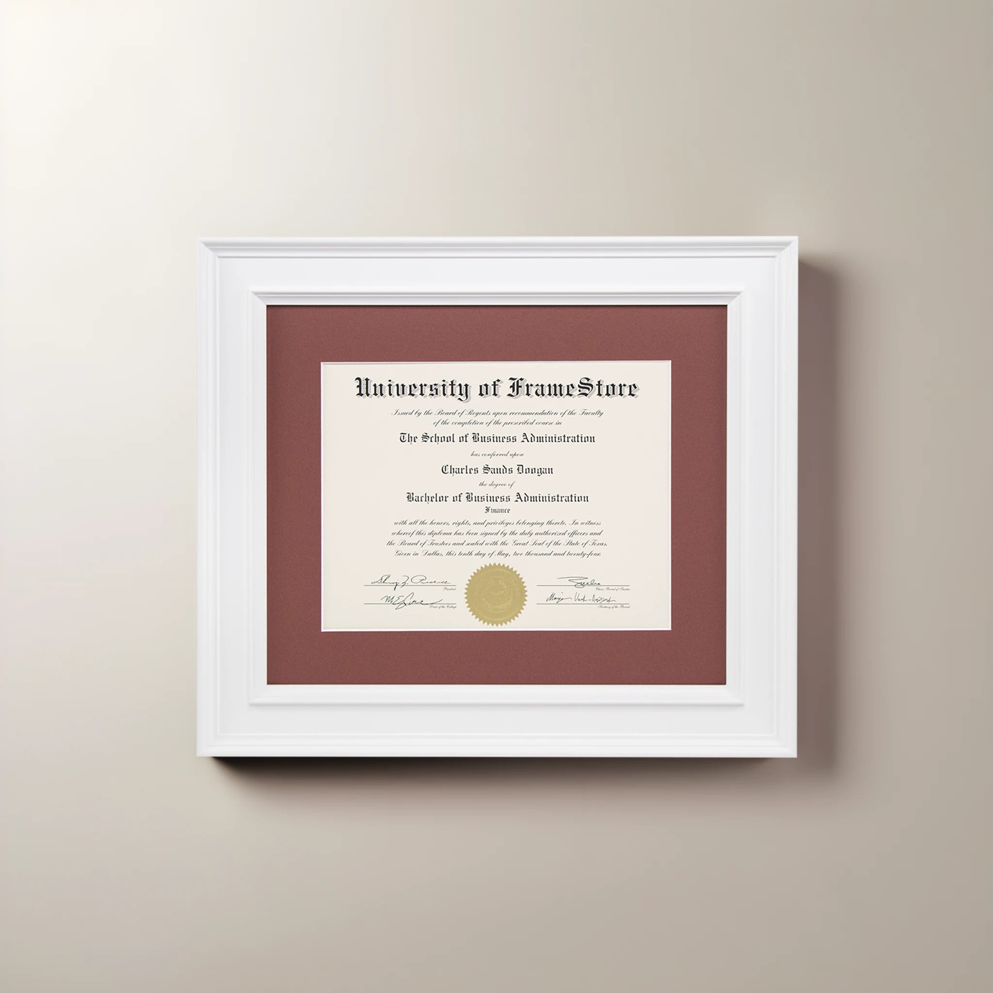 Matte White Diploma Frame | Deep Red Matboard – FrameStore ...