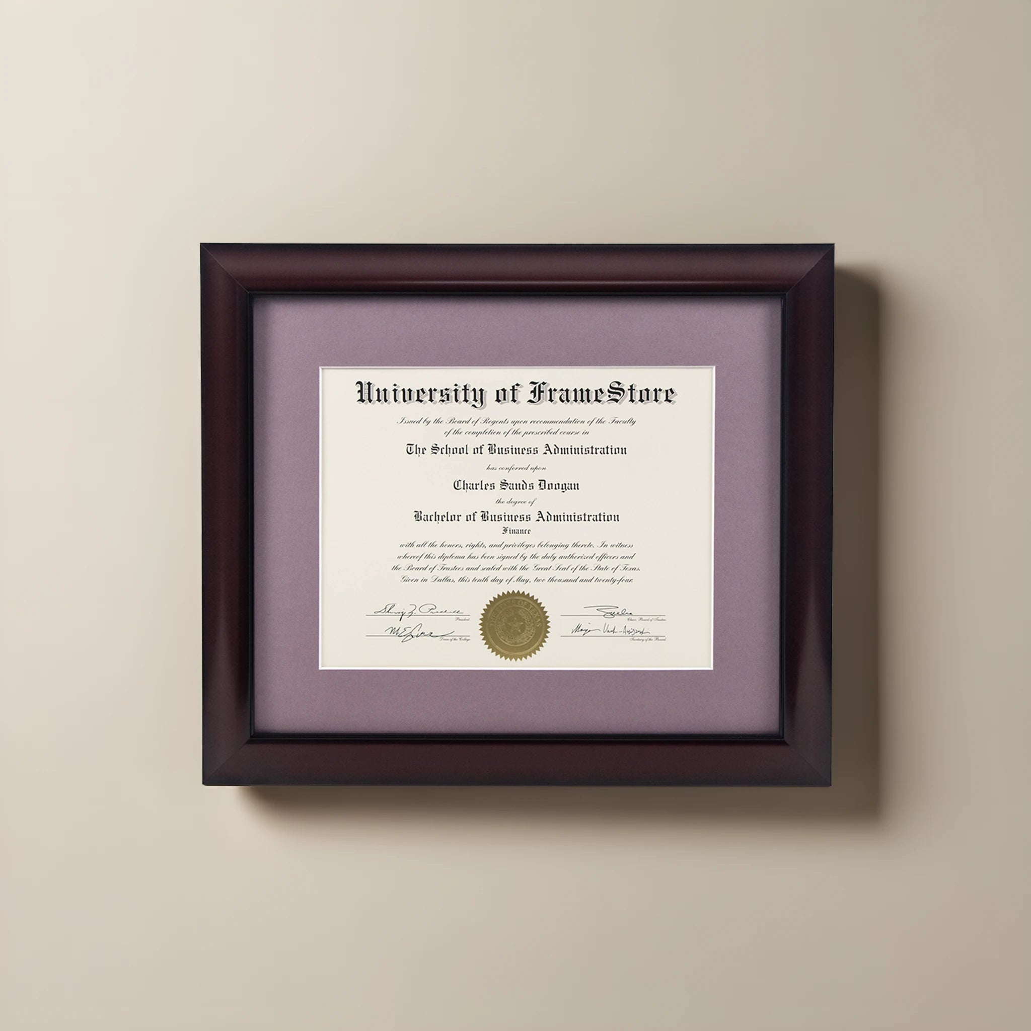 Classic Mahogany Diploma Frame | Lillac Matboard – FrameStore ...